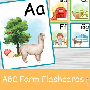 ABC Farm Flashcards, Watercolor Alphabet Flash Cards, 26 Digital Cards ...