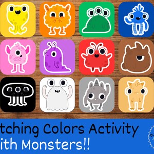 Monster Color Matching Activity for Toddlers, Busy Book Pages, Toddler ...