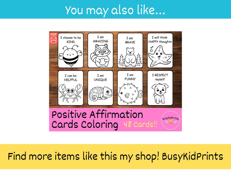 Kids Affirmation Cards, 48 Printable Children's Positivity Cards Animal ...