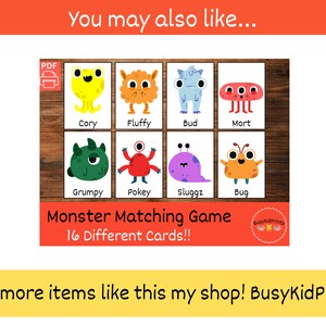 Monster Color Matching Activity for Toddlers, Busy Book Pages, Toddler ...