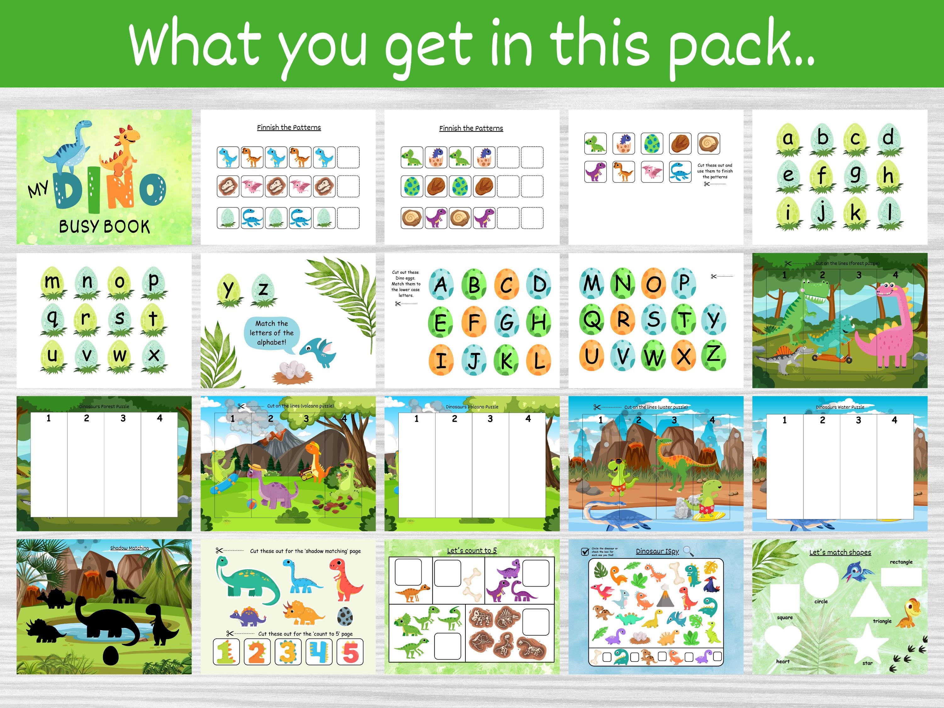 Dinosaur Activities Busy Book for Kids, Counting, Cut and Paste, Shapes ...