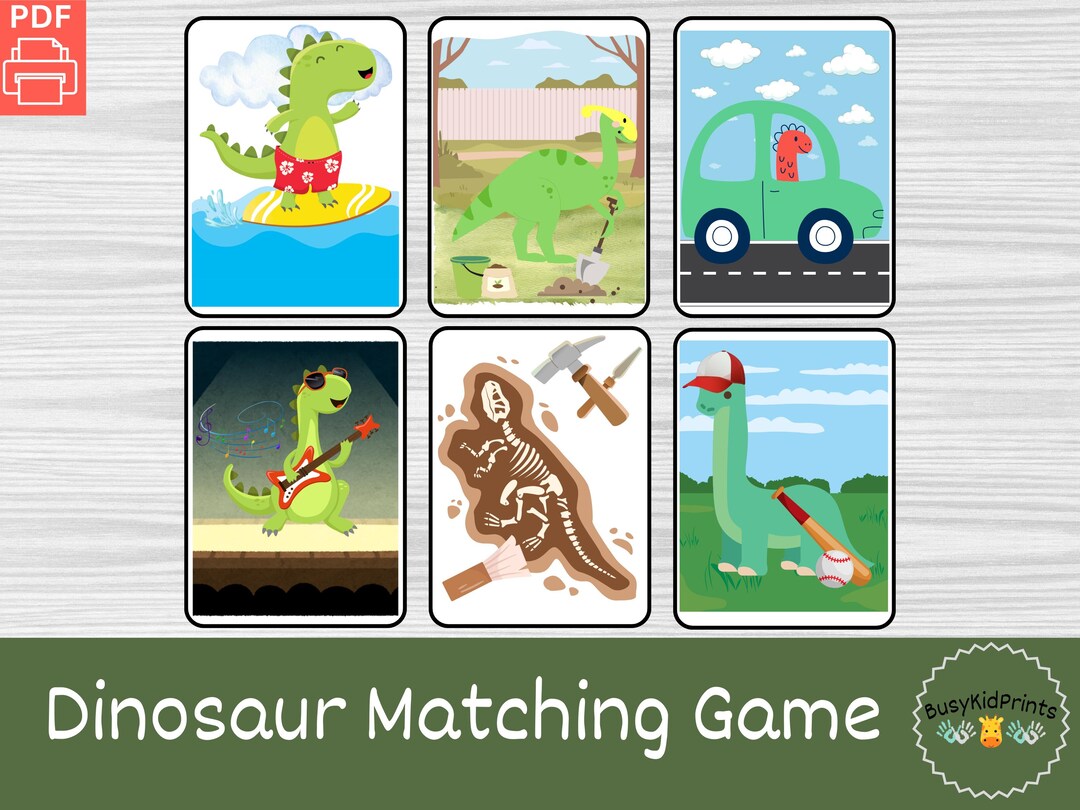 Dinosaur Matching Game, Preschool Printables, Memory Game, Toddler ...