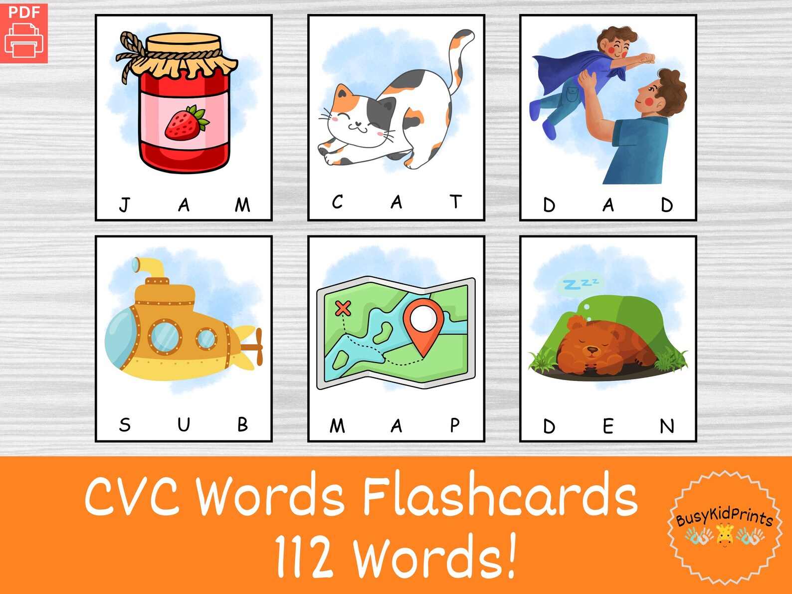 CVC Words Flashcards for Kids, Printable Flashcards, Kindergarten ...