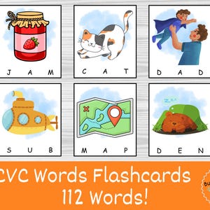 CVC Words Flashcards for Kids, Printable Flashcards, Kindergarten ...