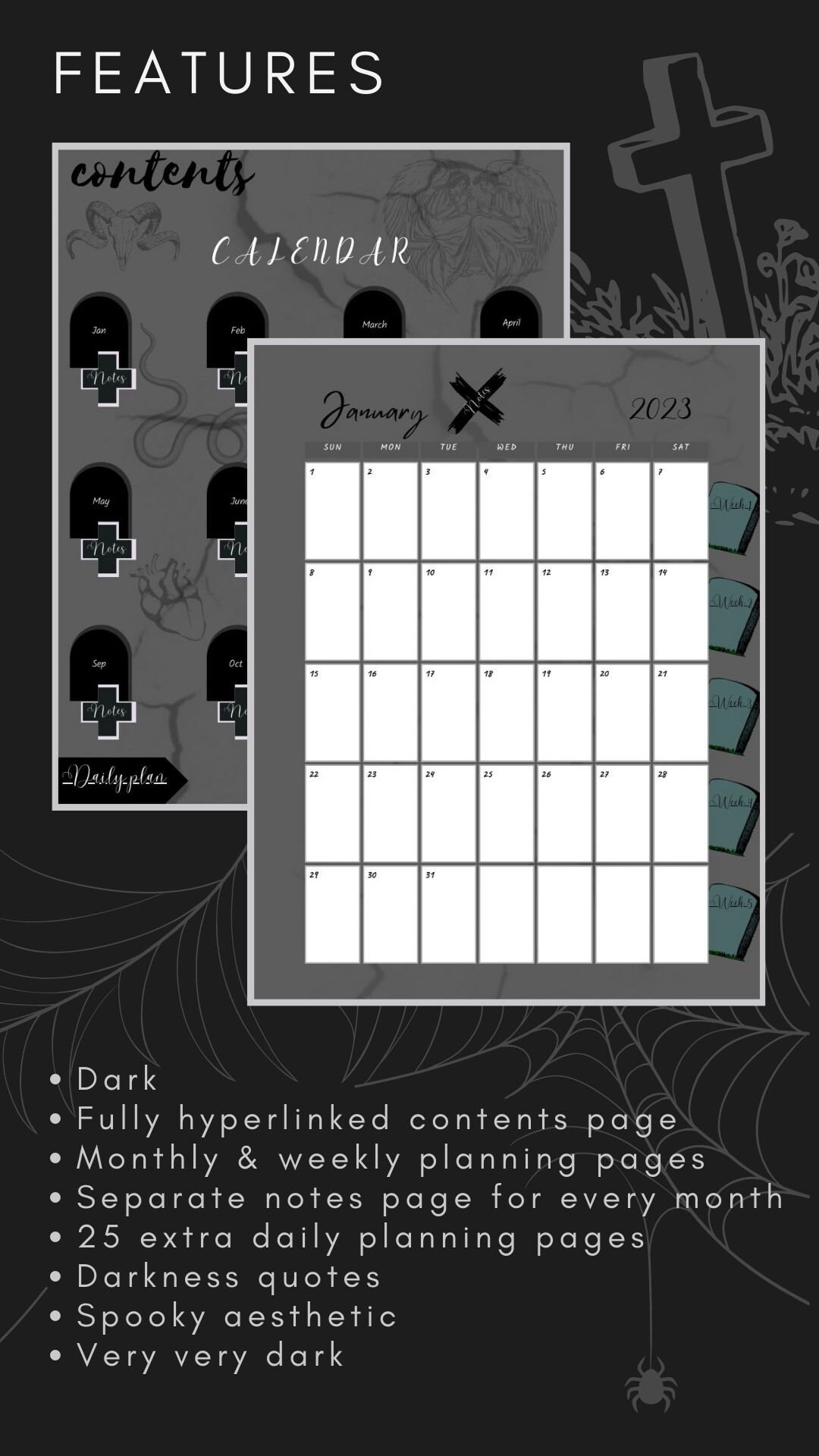Dark Gothic Digital Planner - Etsy