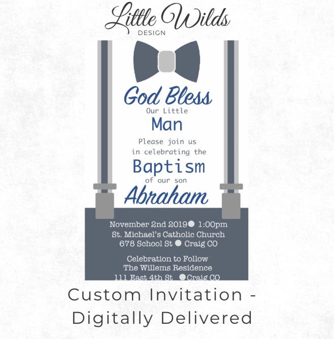 God Bless Our Little Man Baptism Invitation | Boy Baptism or ...