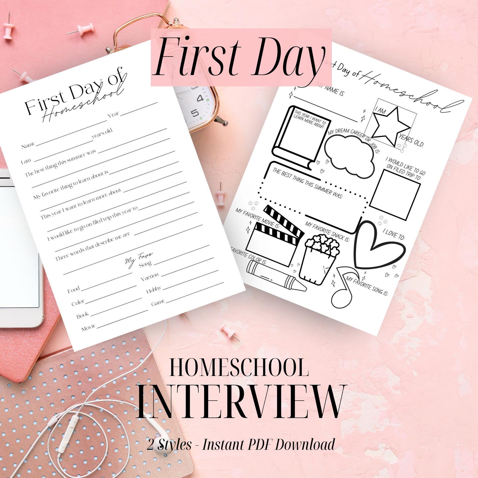 First Day of Homeschool Printable Worksheet First Day Keepsake Activity ...