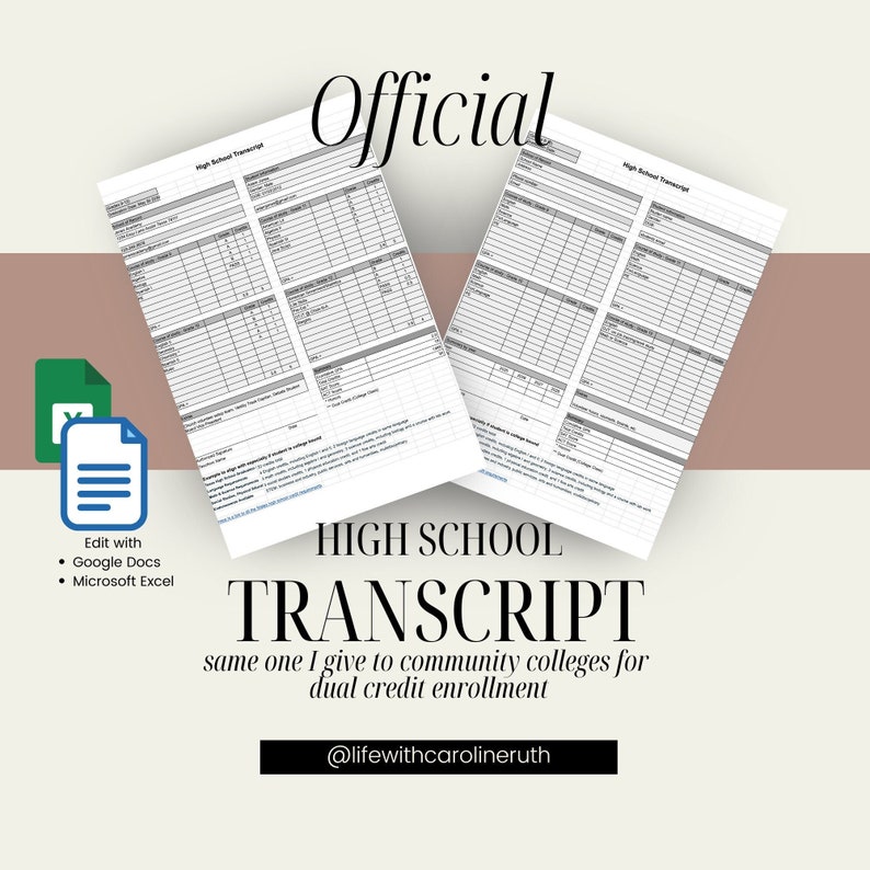 High School Transcript, Homeschool Transcript, School Record, Printable ...