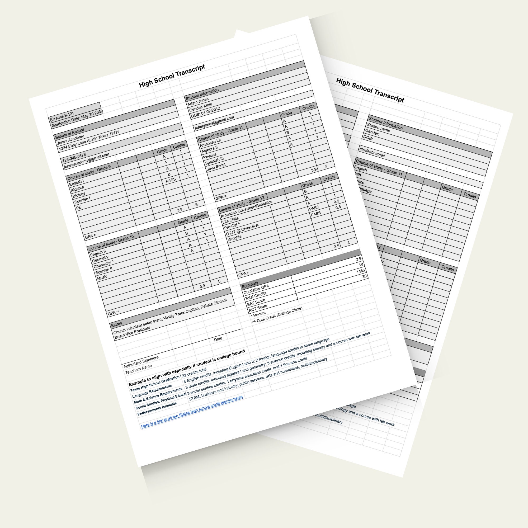 High School Transcript, Homeschool Transcript, School Record, Printable ...