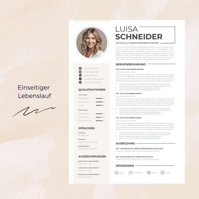 7-part Application Template - CV Template in German and English ...
