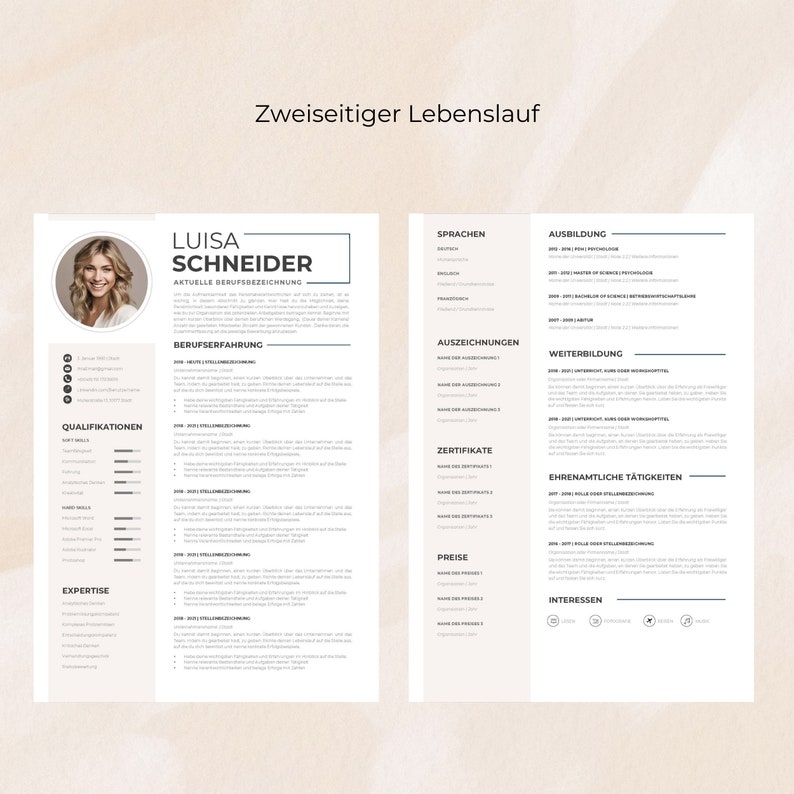 7-part Application Template - CV Template in German and English ...