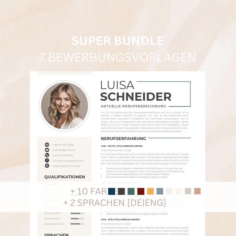 7-part Application Template - CV Template in German and English ...