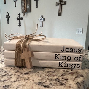 Farmhouse Wood Book Stack: Jesus King of Kings Rustic Decor - Etsy