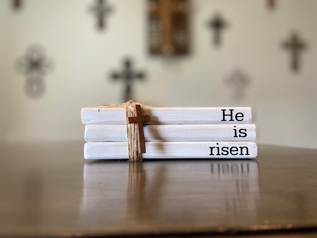Farmhouse Wood Book Stack: He is Risen, Easter Tiered Tray Decor - Etsy