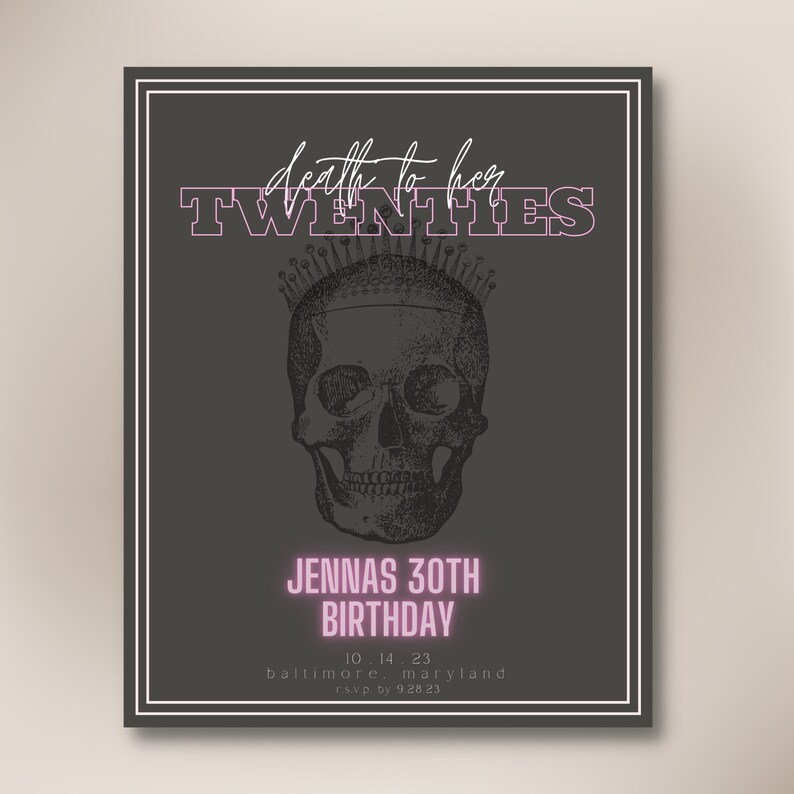 RIP Twenties Birthday Invite Thirtieth Bday Party RIP to My Youth Skull ... RIP Twenties Birthday Invite Thirtieth Bday Party RIP to My Youth Skull ...