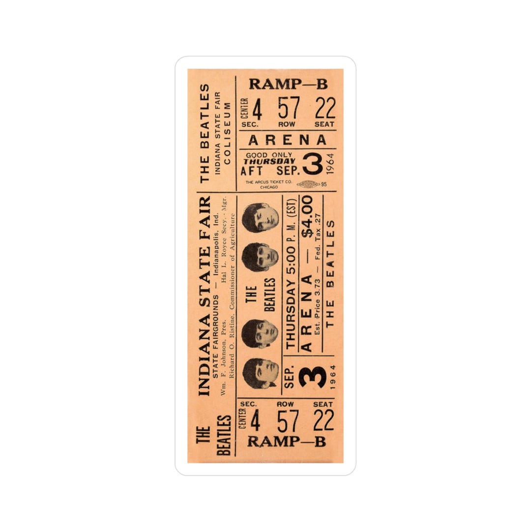 Beatles Vintage Concert Ticket Kiss-cut Vinyl Decals, Music Decals, Old ...
