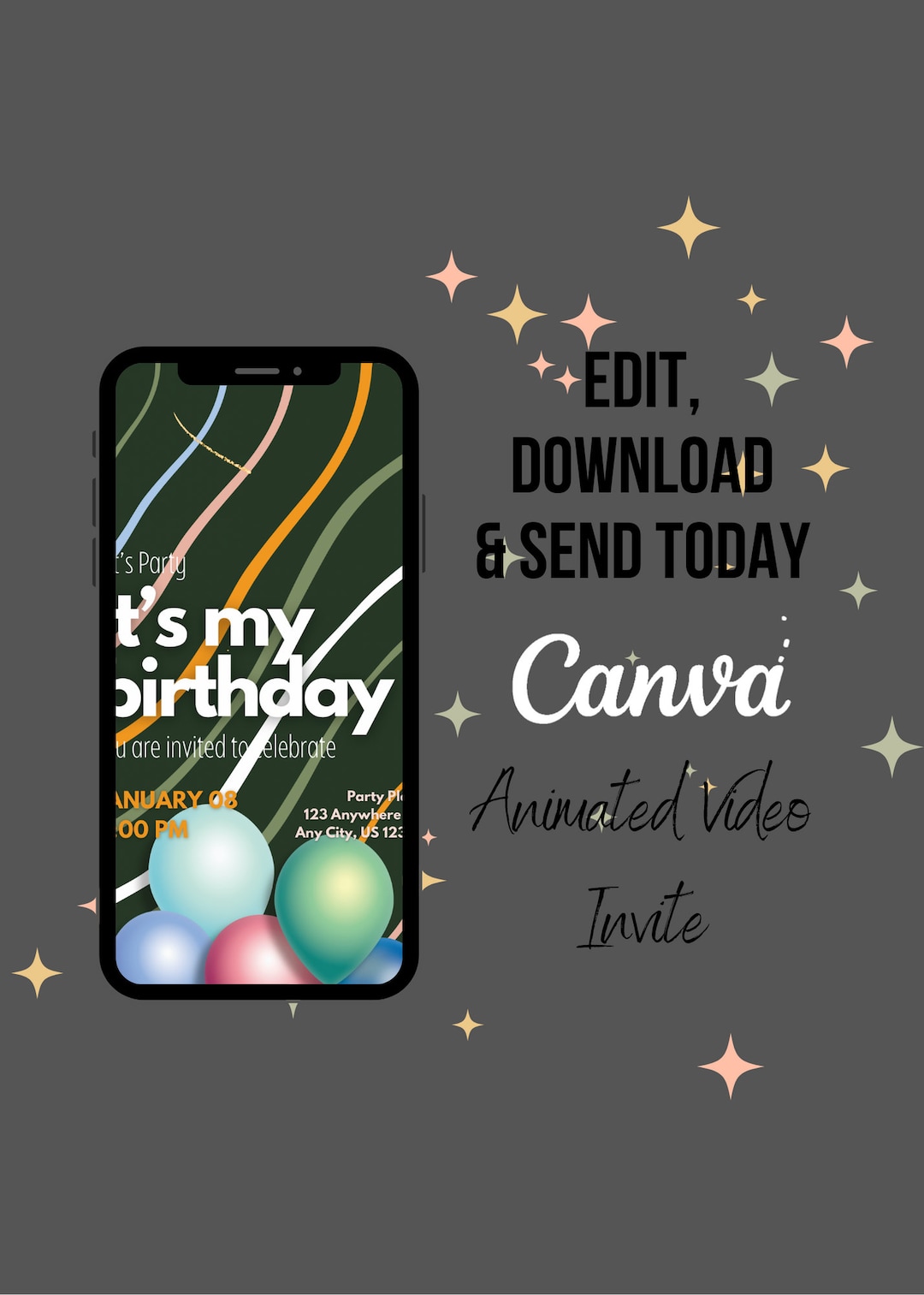 Digital Animated Birthday Party Invite, Customizable for Date, Time ...