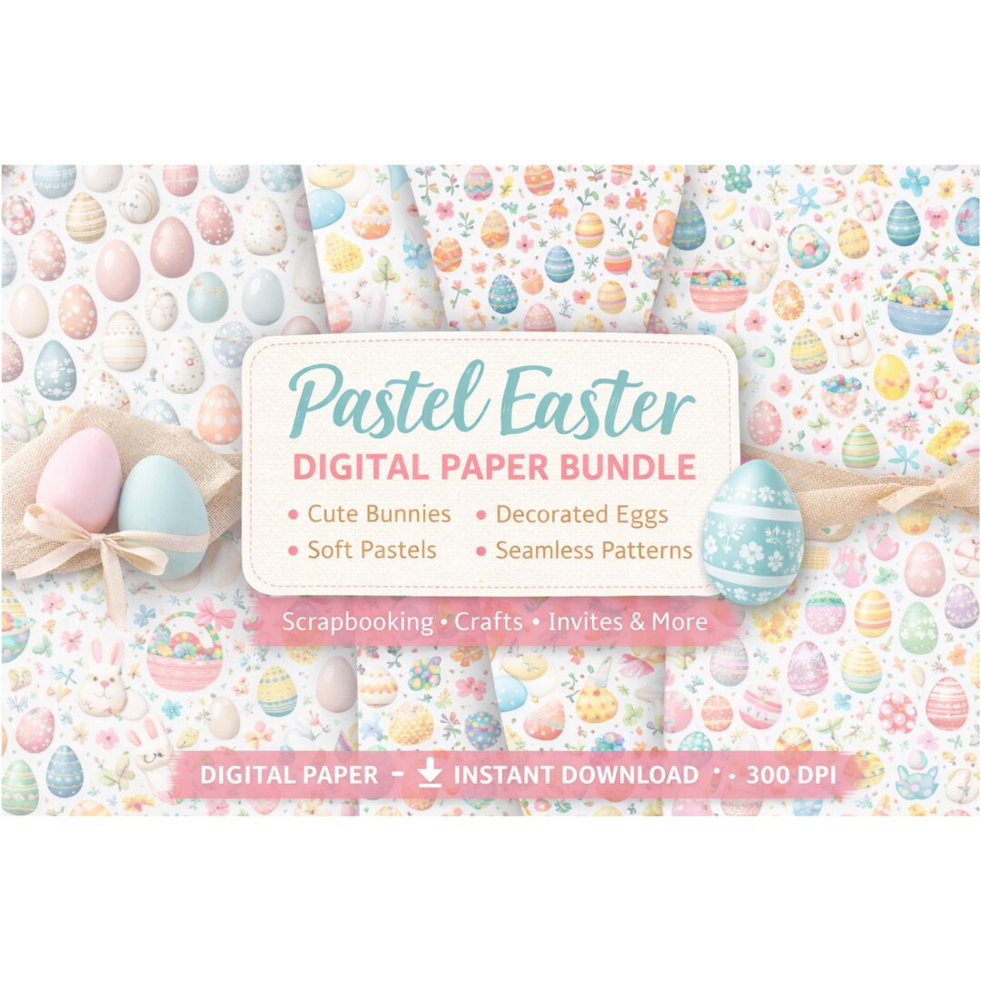 Pastel Easter Digital Paper Bundle | Seamless Egg & Bunny Patterns ...