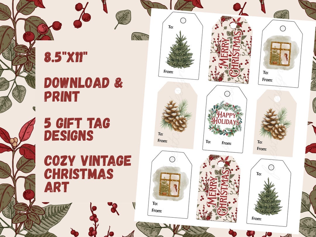 Vintage Christmas Gift Tags Printable • Rustic Holiday Labels (PDF PNG ...