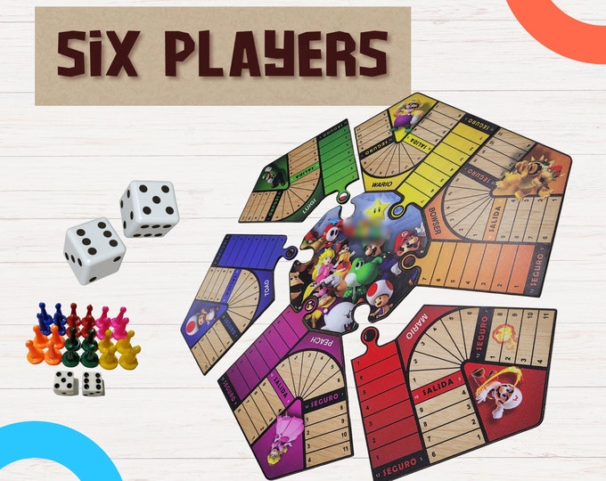 Mario Bros Parcheesi 6 Players, Wood Parcheesi, Family Board Game ...