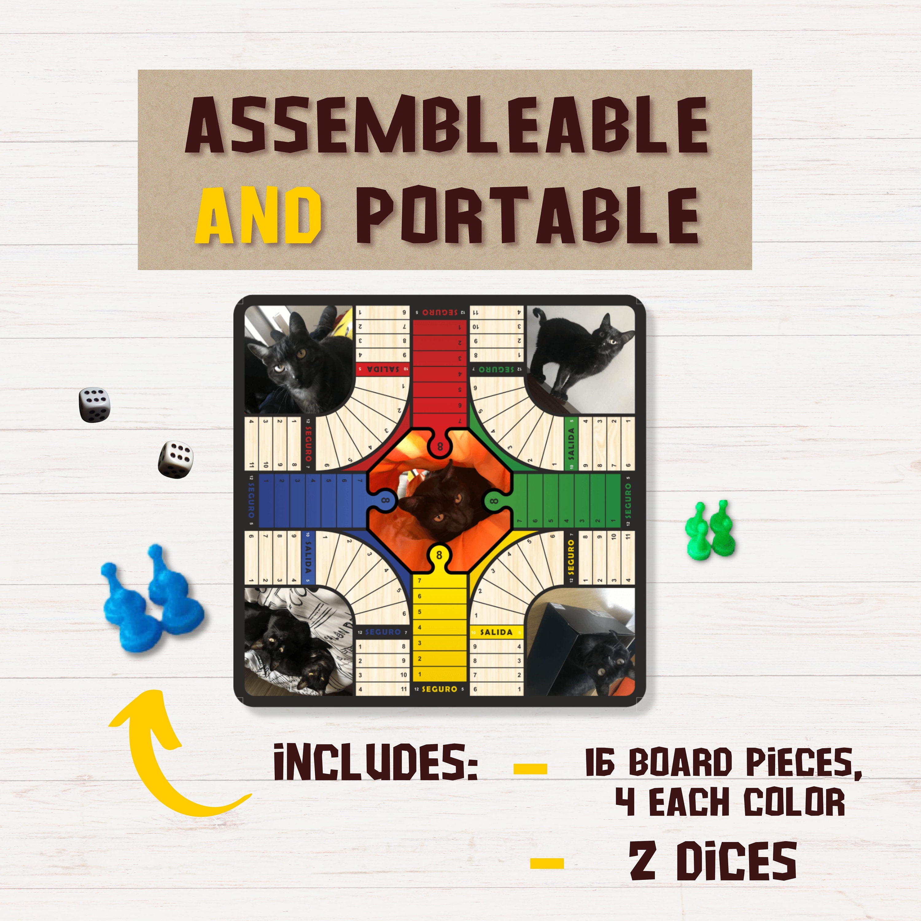 Parcheesi Board Game for Adults, Kids, 4 Player, Custom Photo, Parques ...