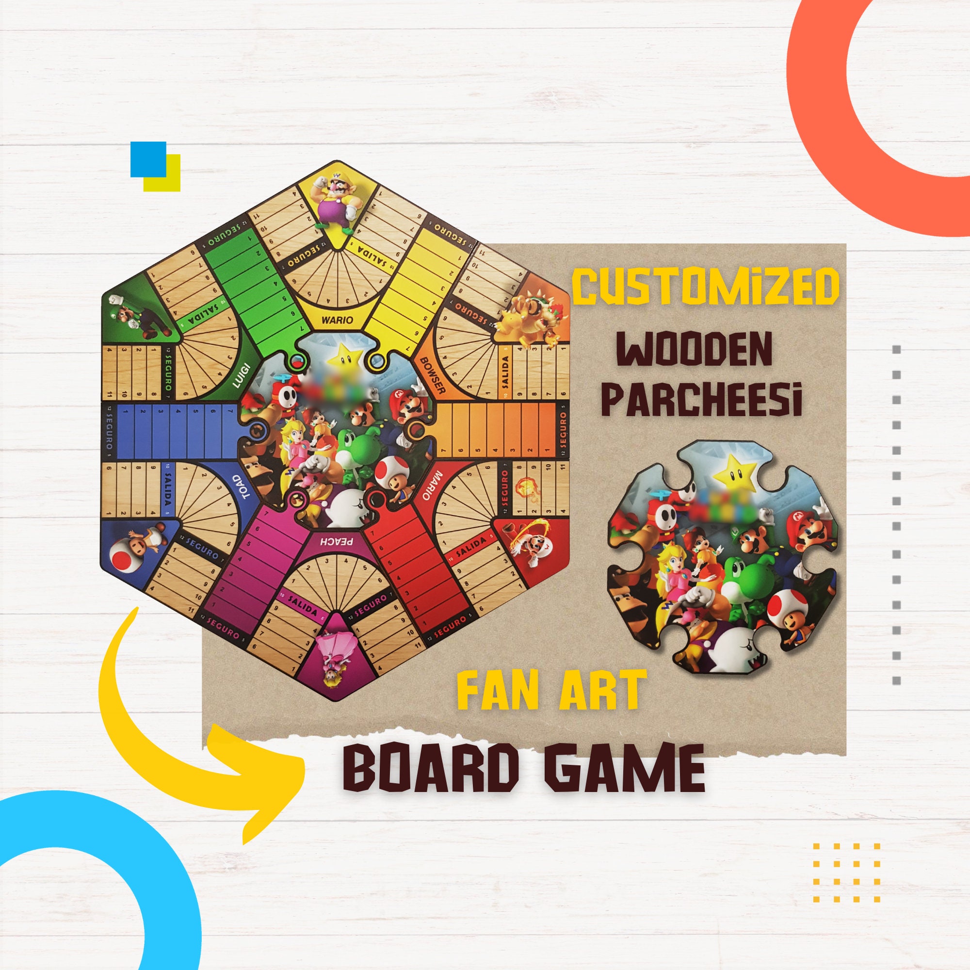 Mario Bros Parcheesi 6 Players, Wood Parcheesi, Family Board Game ...