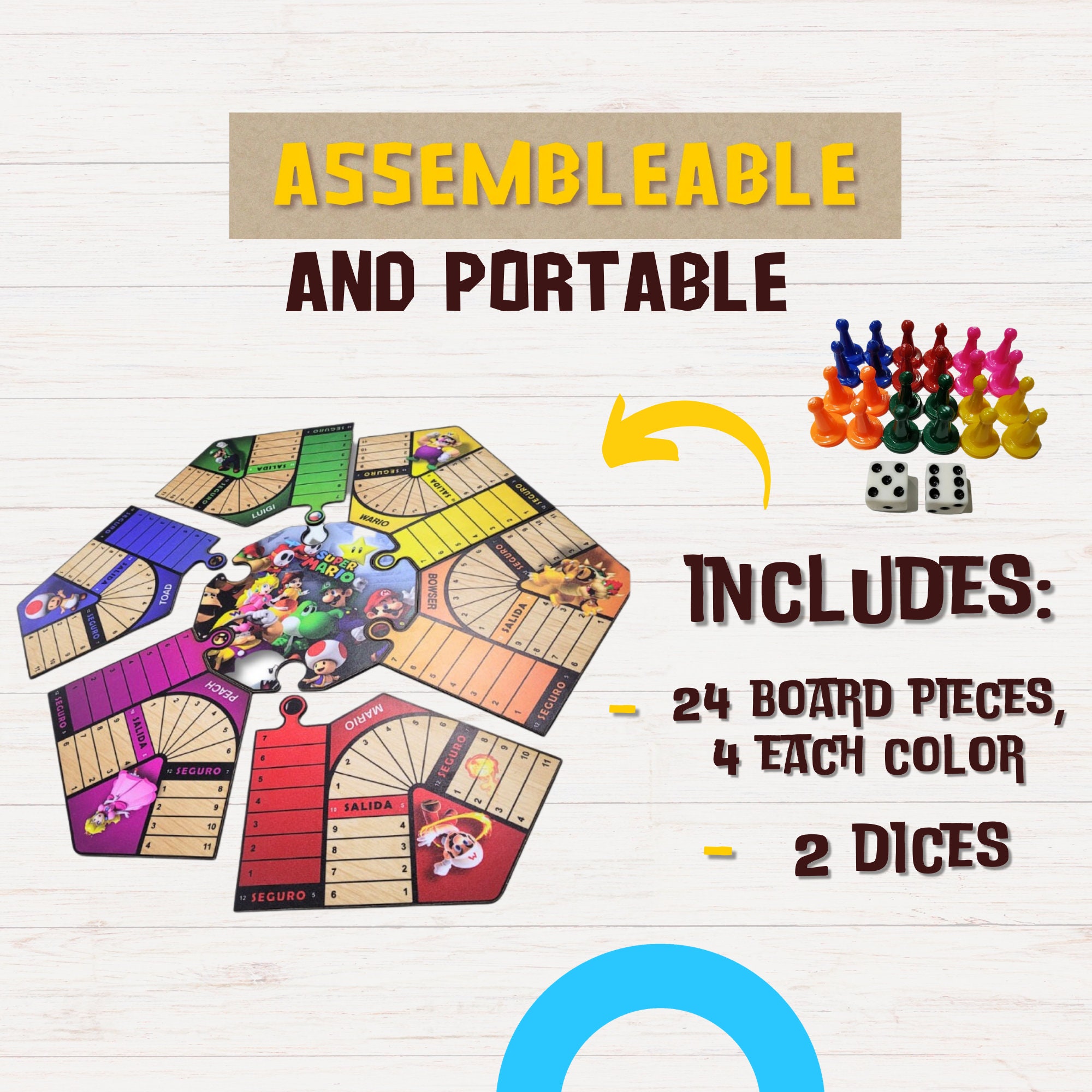 Mario Bros Parcheesi 6 Players, Wood Parcheesi, Family Board Game ...