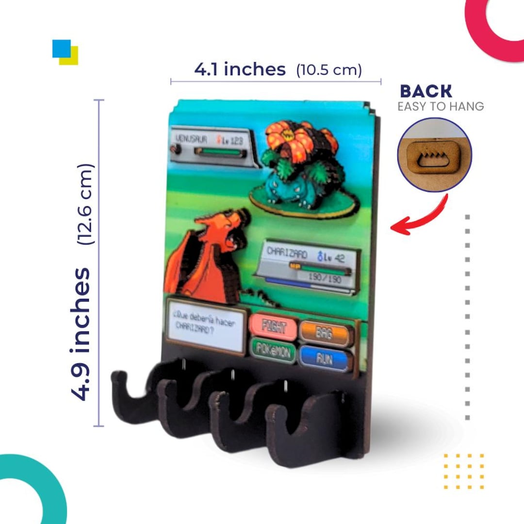 Pokémon Key Holder - Charizard Vs. Venusaur Battle - 3D Laser Cut MDF ...