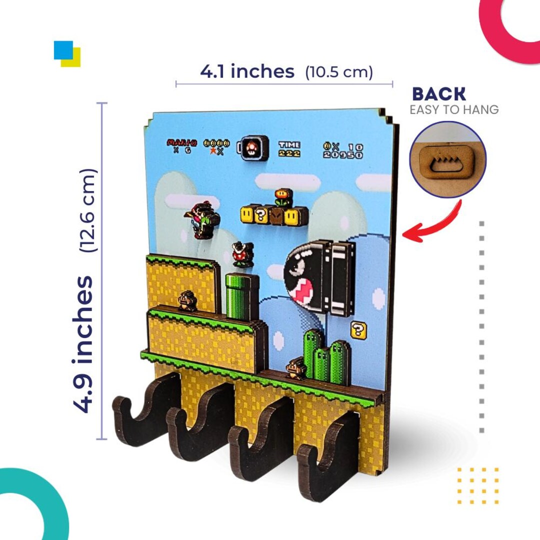 Super Mario World Key Holder - Retro Video Game Wall Organizer - 3D ...