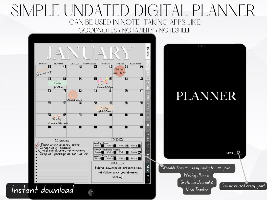 Undated Digital Planner, Goodnotes, Notability, Digital Products ...