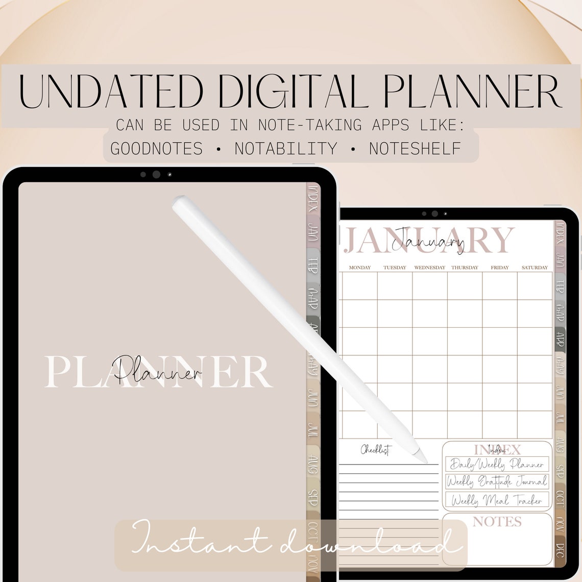 Undated Digital Planner, Goodnotes, Notability, Digital Products ...