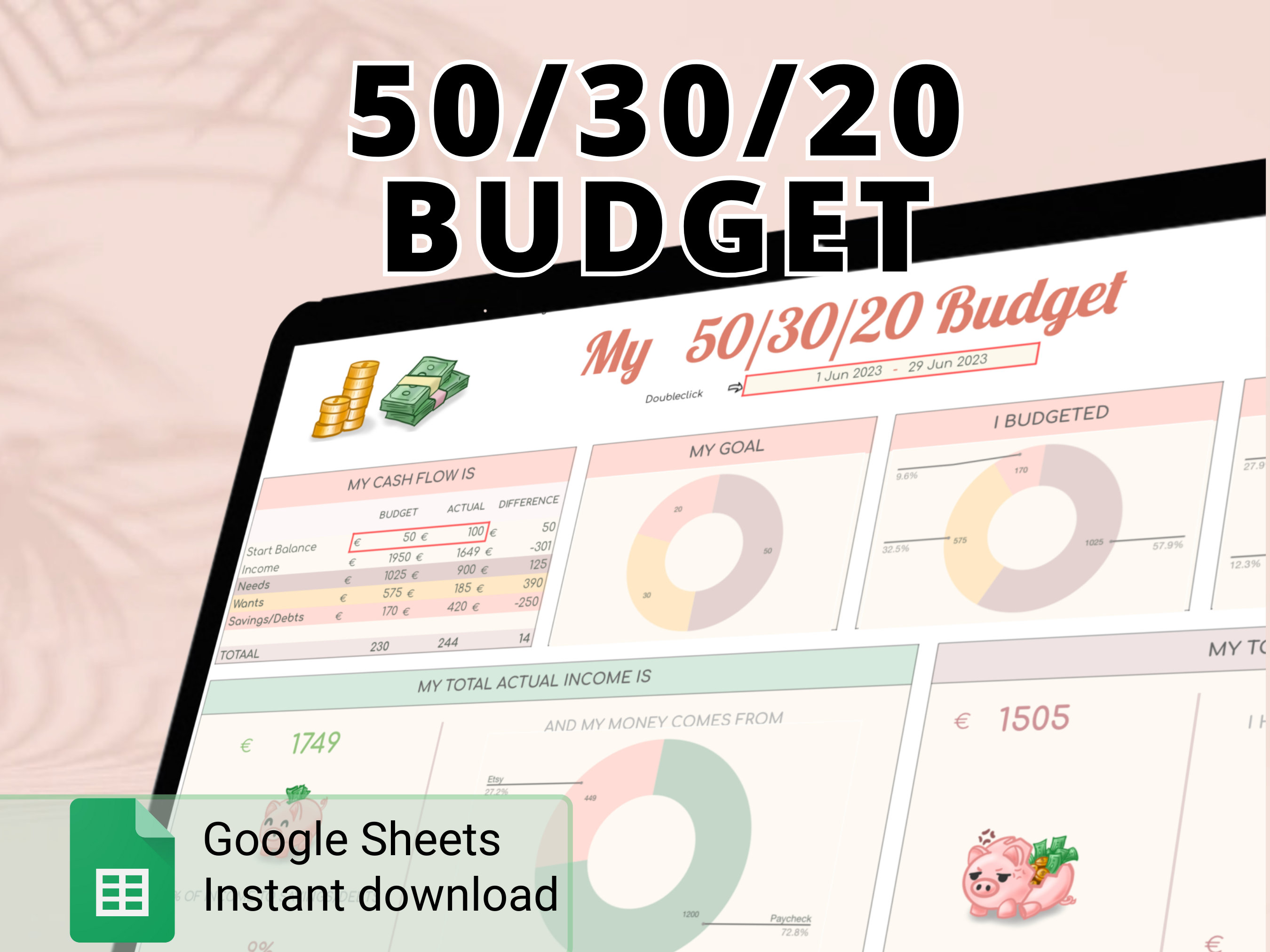 50/30/20 Budget Template Google Sheets 50-30-20 Budget Template 50/30 ...