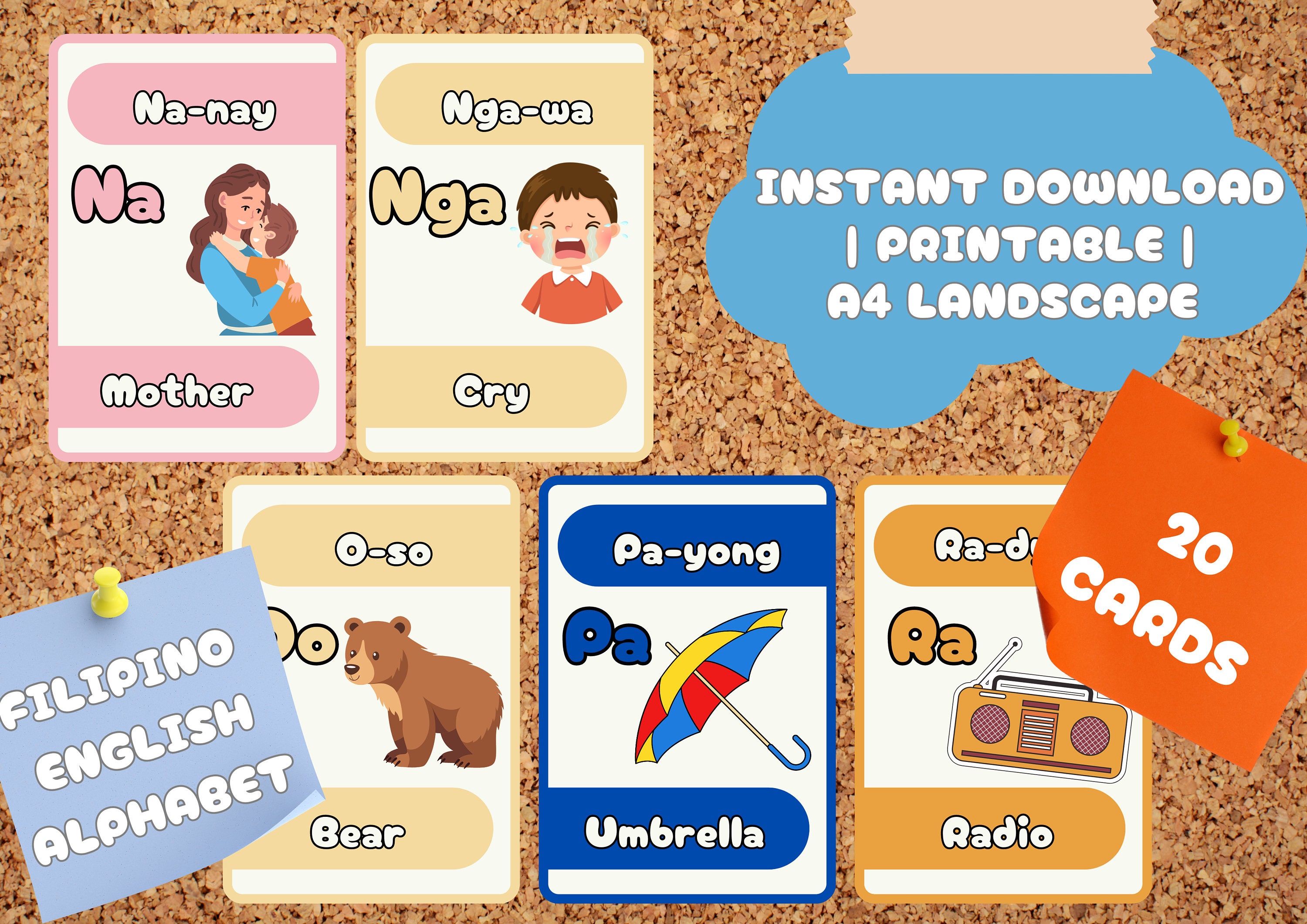 Abakada Flashcards, Filipino Alphabet Flashcards, Filipino Learning ...