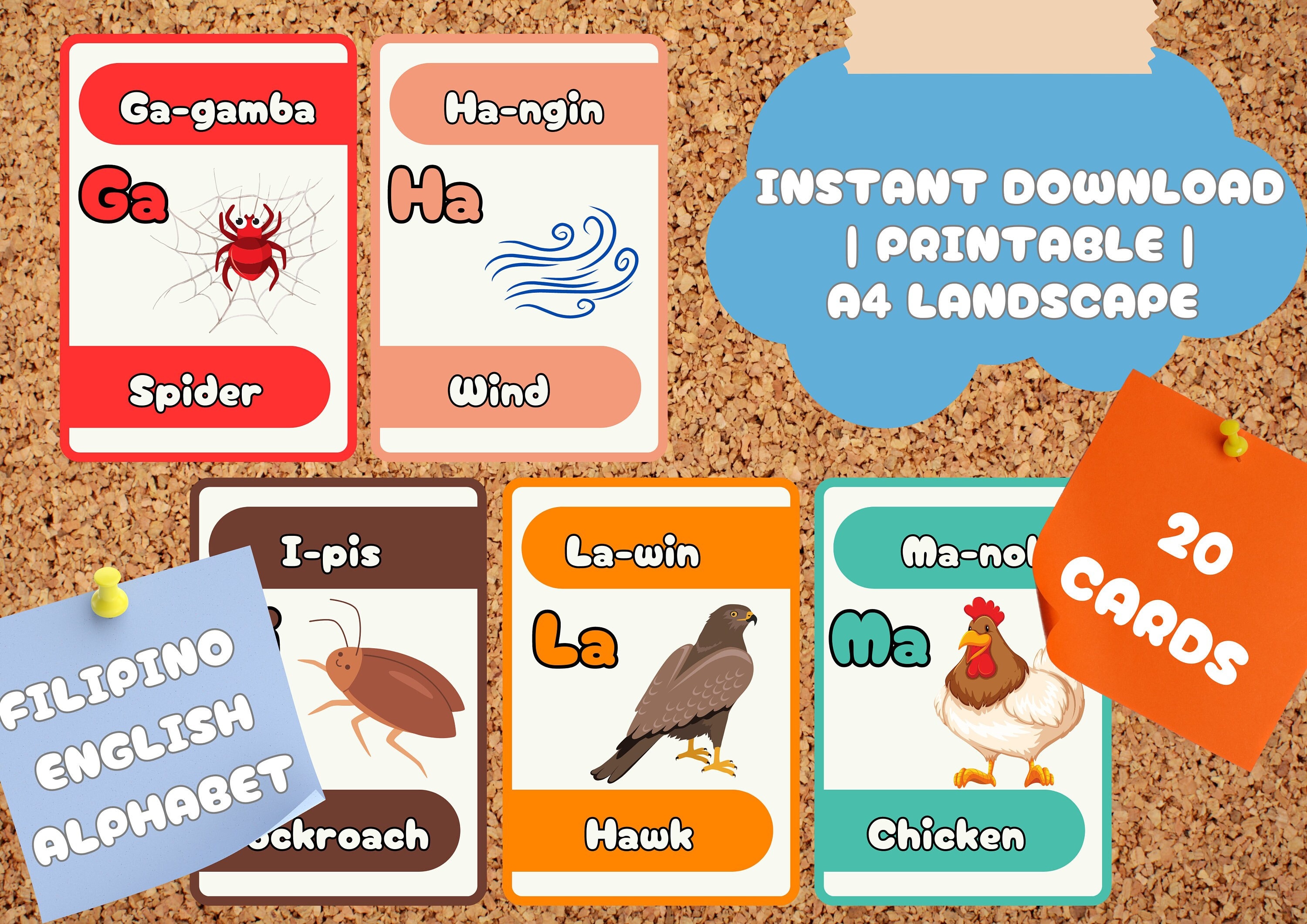 Abakada Flashcards, Filipino Alphabet Flashcards, Filipino Learning ...