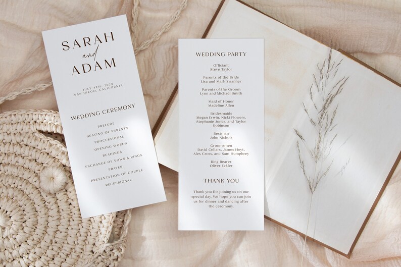 Modern Wedding Program Template, Wedding Itinerary Template, Minimalist ...