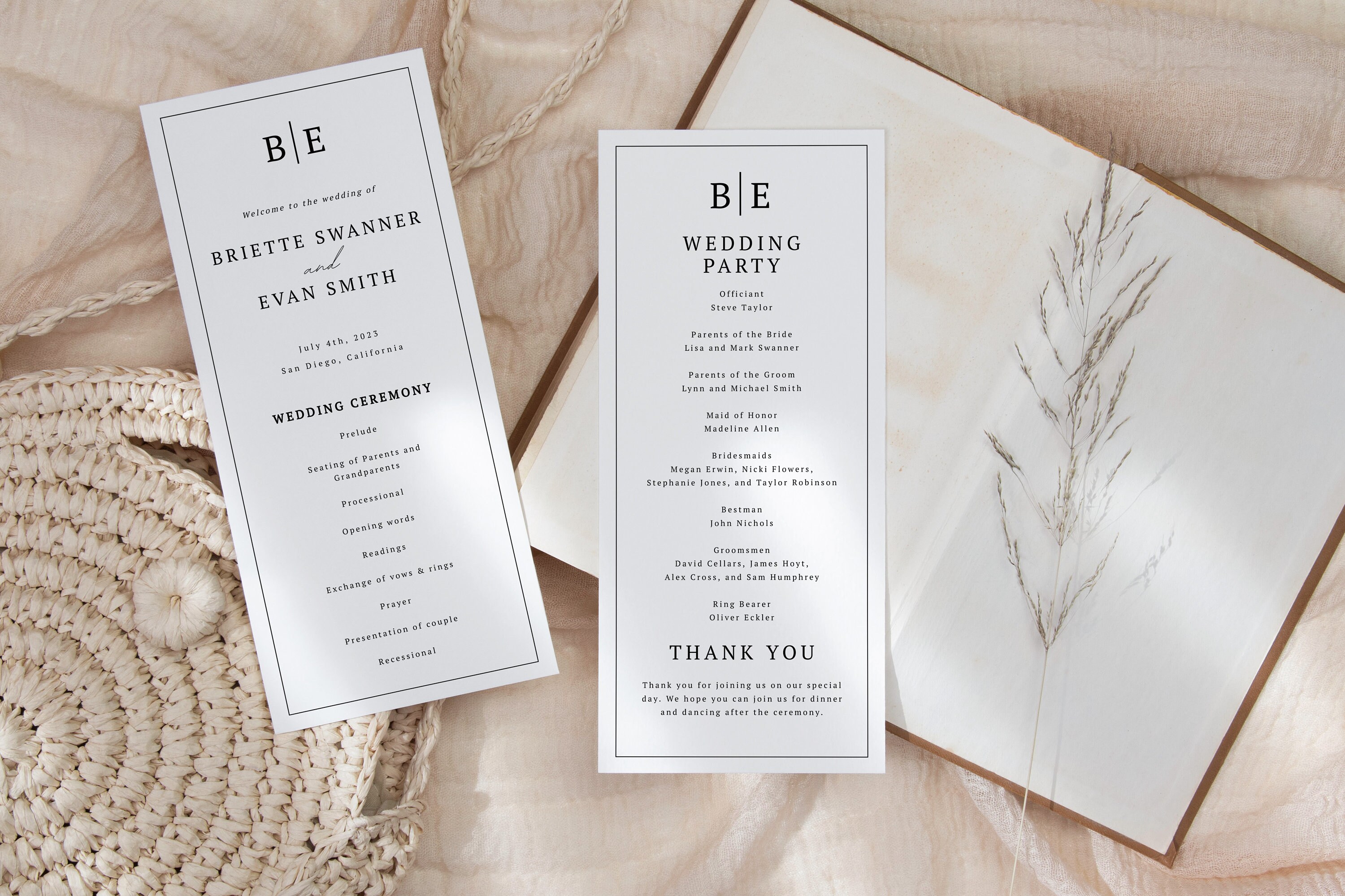 Modern Wedding Program Template, Wedding Itinerary Template, Minimalist ...