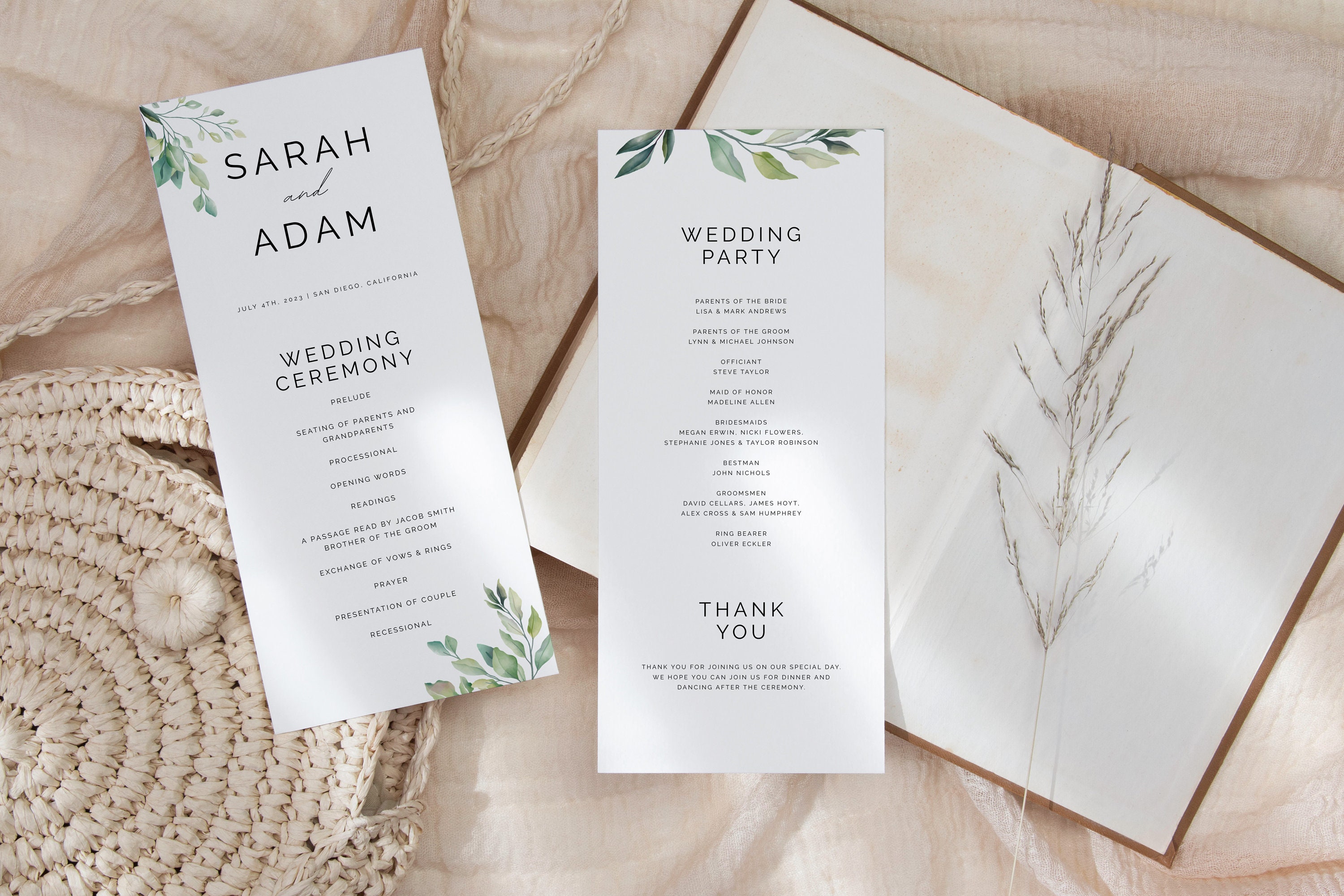 Minimalist Wedding Program Printable, Modern Minimal Garden Wedding ...