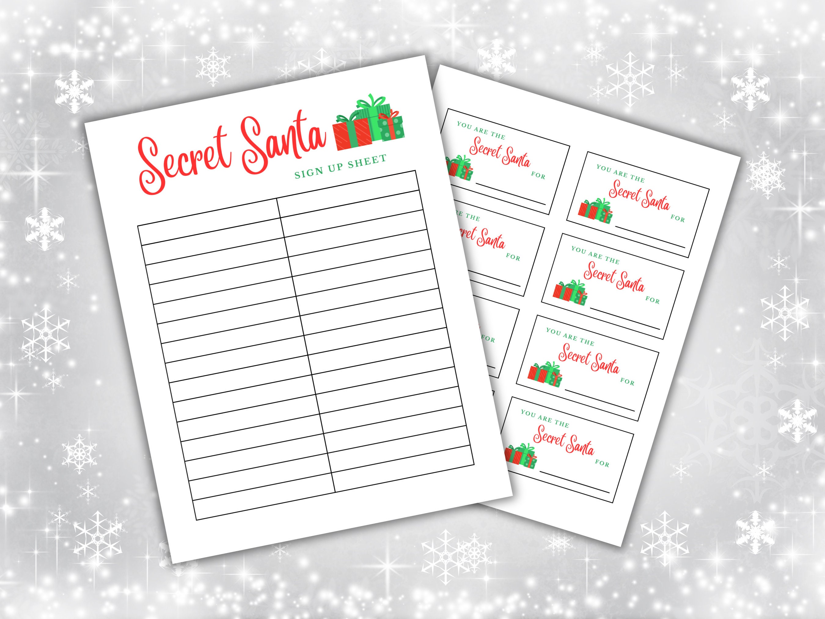 Secret Santa Sign up Sheet, Christmas Potluck Sign up Sheet, Work ...