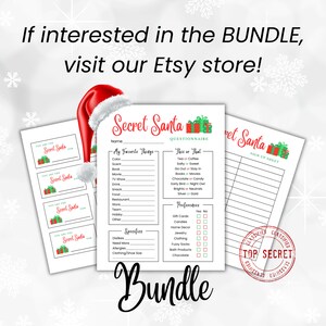 Secret Santa Questionnaire, Gift Exchange Form, Holiday Party, Coworker ...