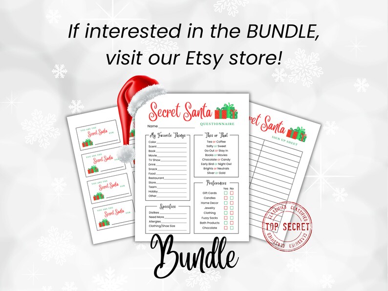 Secret Santa Questionnaire, Gift Exchange Form, Holiday Party, Coworker ...