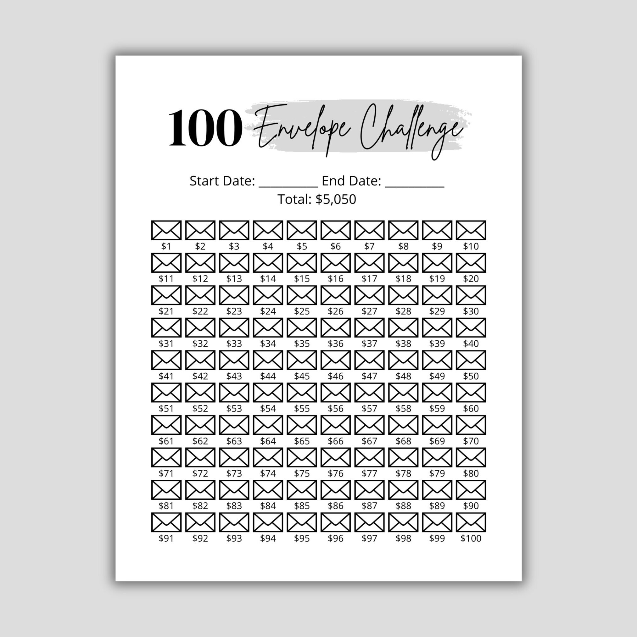 100 Envelope Challenge Printable 5k Challenge 5000 Challenge Etsy