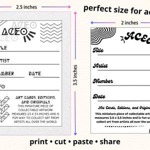 ACEO ATC Backside Info Card Sheets Printable Digital Download 2x3 ...