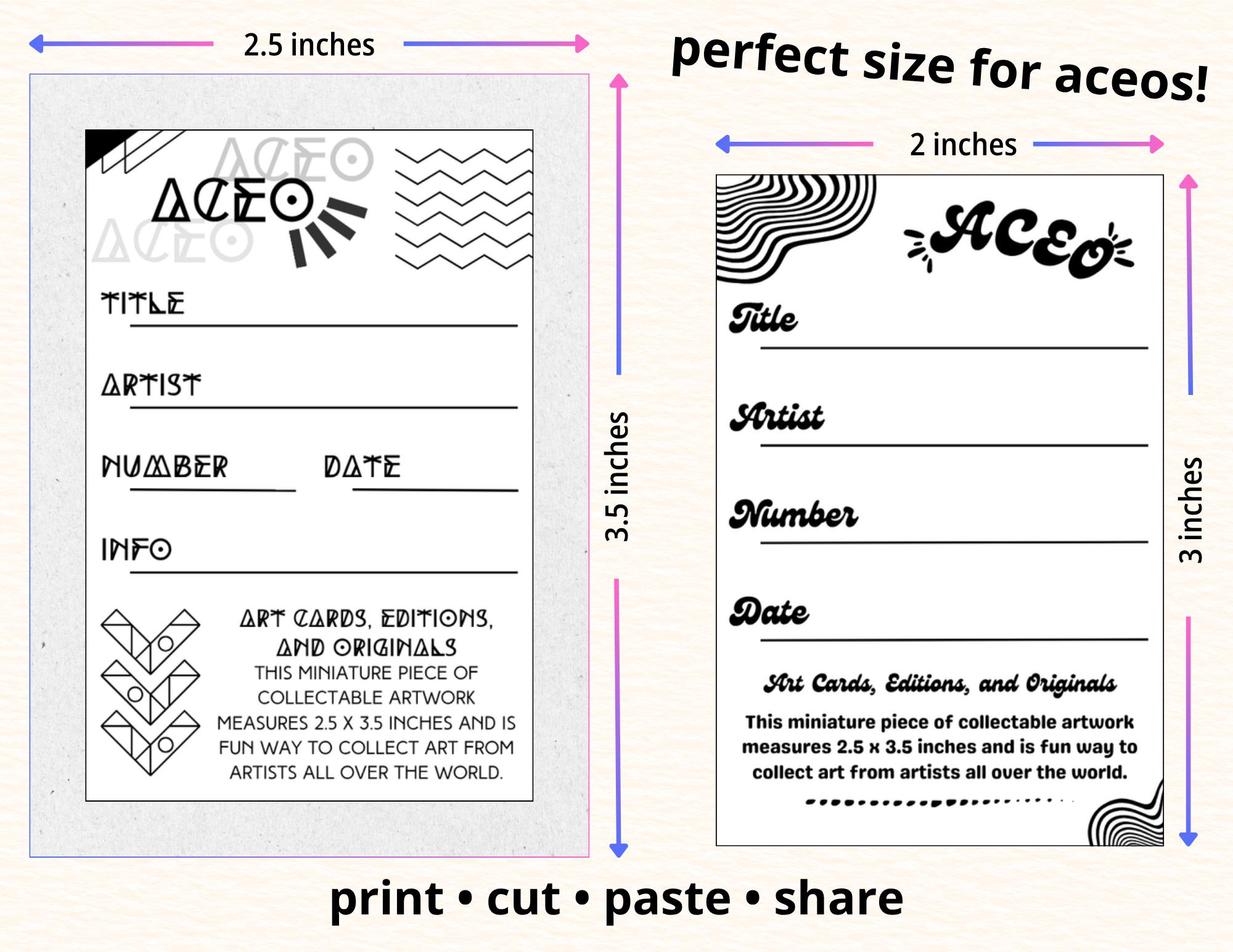 ACEO ATC Backside Info Card Sheets Printable Digital Download 2x3 ...