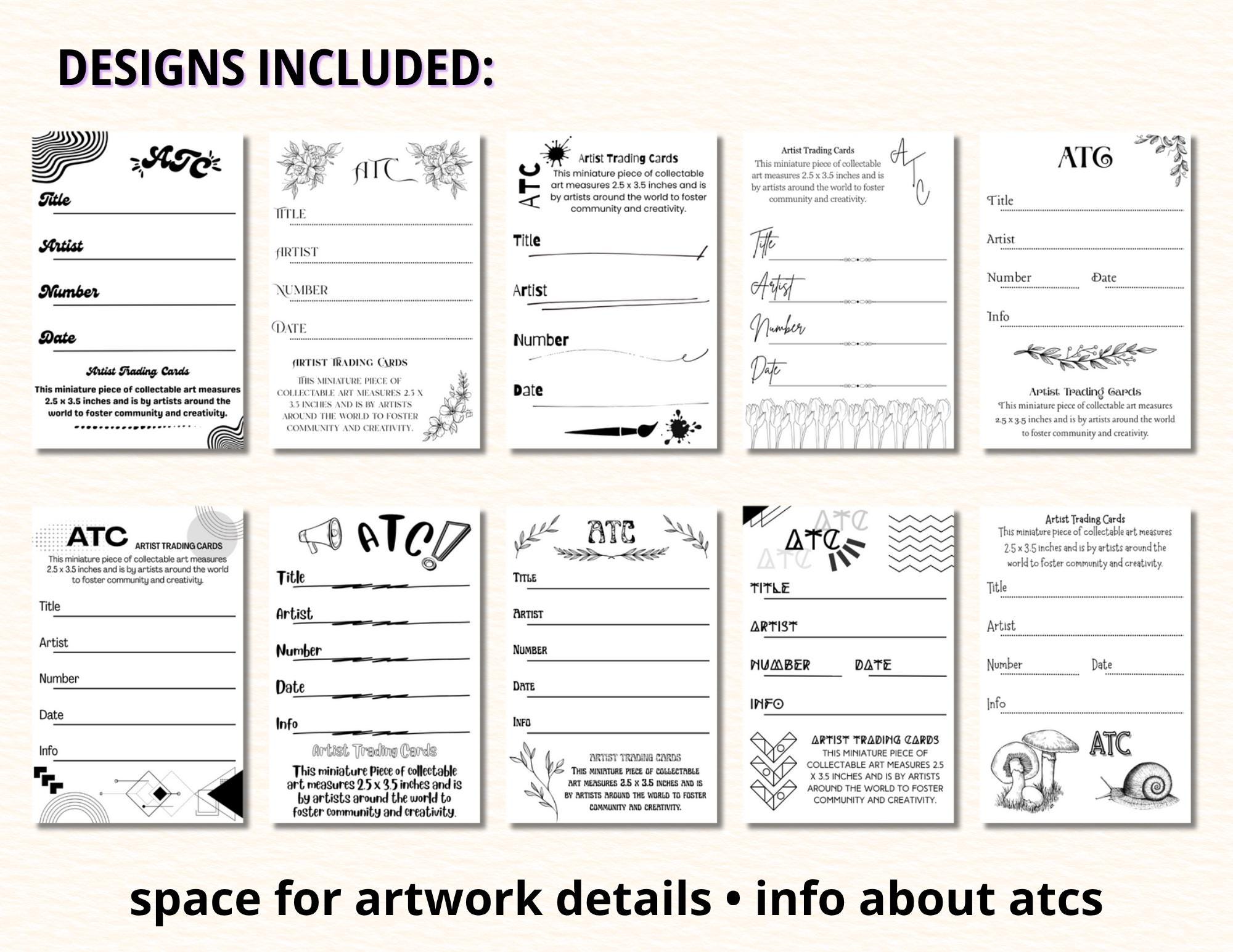 ATC ACEO Info Card Sheets: Printable Backside Designs (digital Download ...