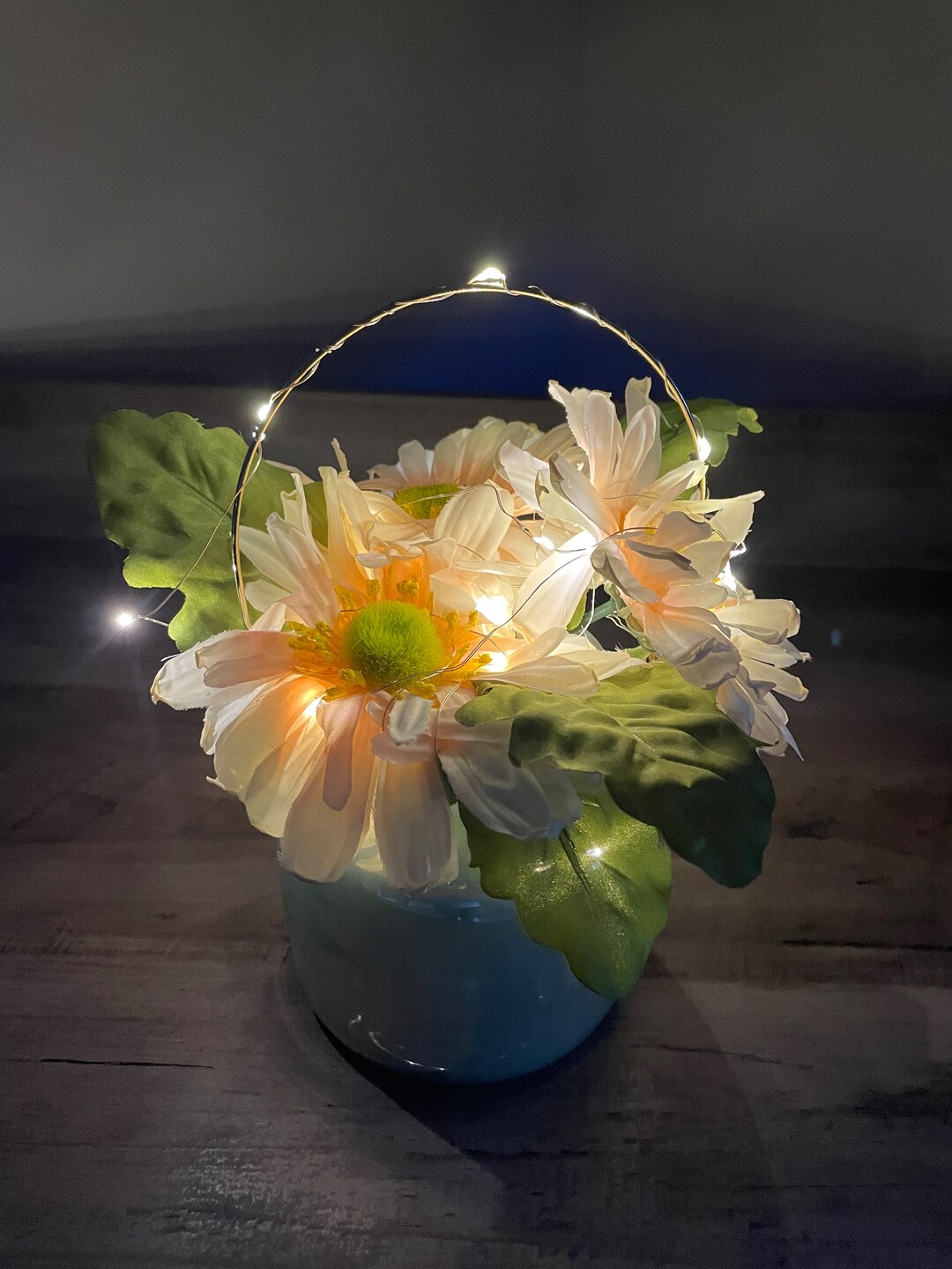 Gorgeous White Floral Centerpiece With White Copper Firefly Lighting ...