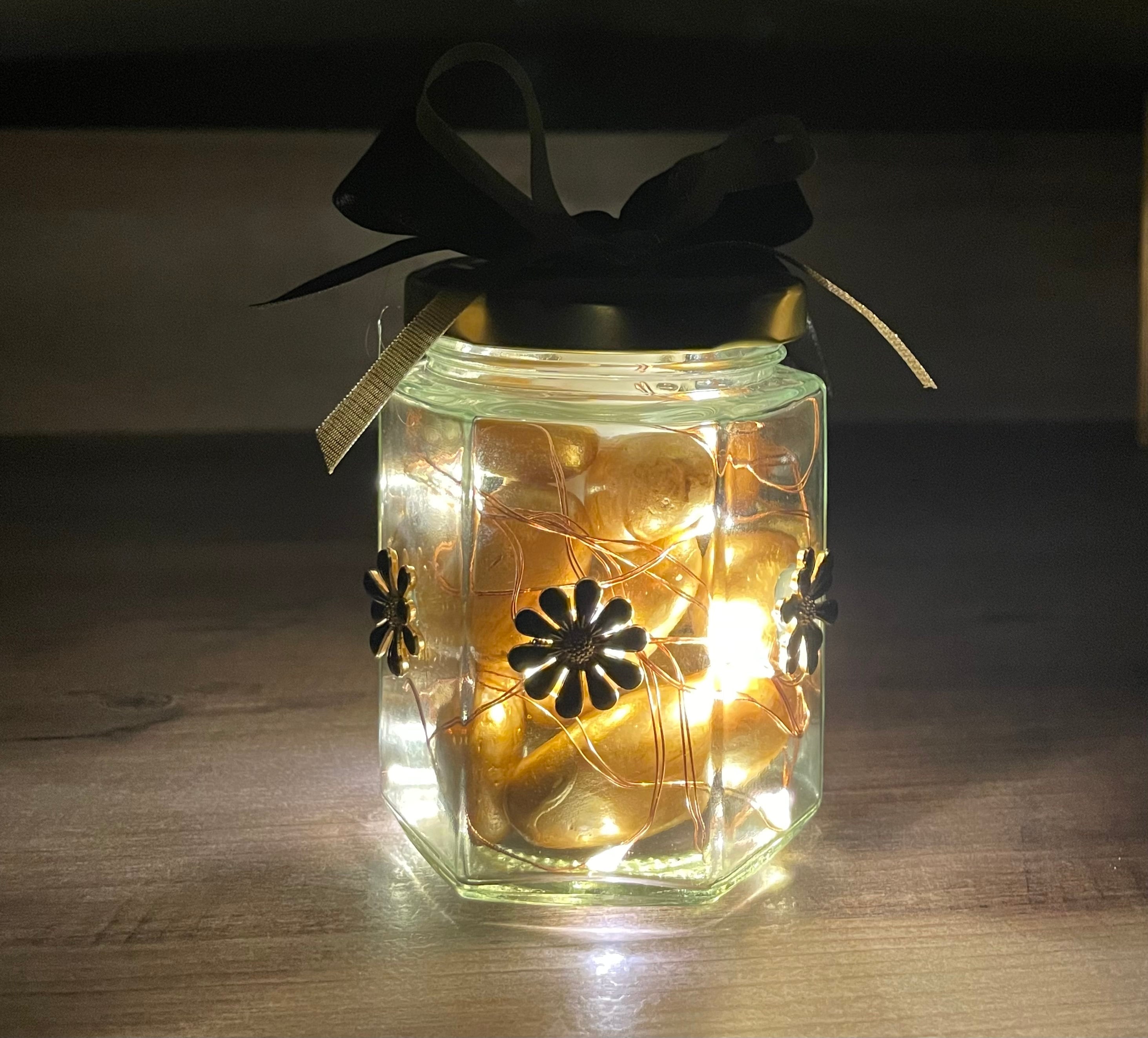 Amazing Hand -crafted Small Mason Jar With Gold Painted Beach Rocks ...