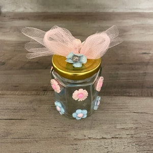 Cute!!! Small Hand Crafted Jar With Flower Accents. Adorable Favor for ...