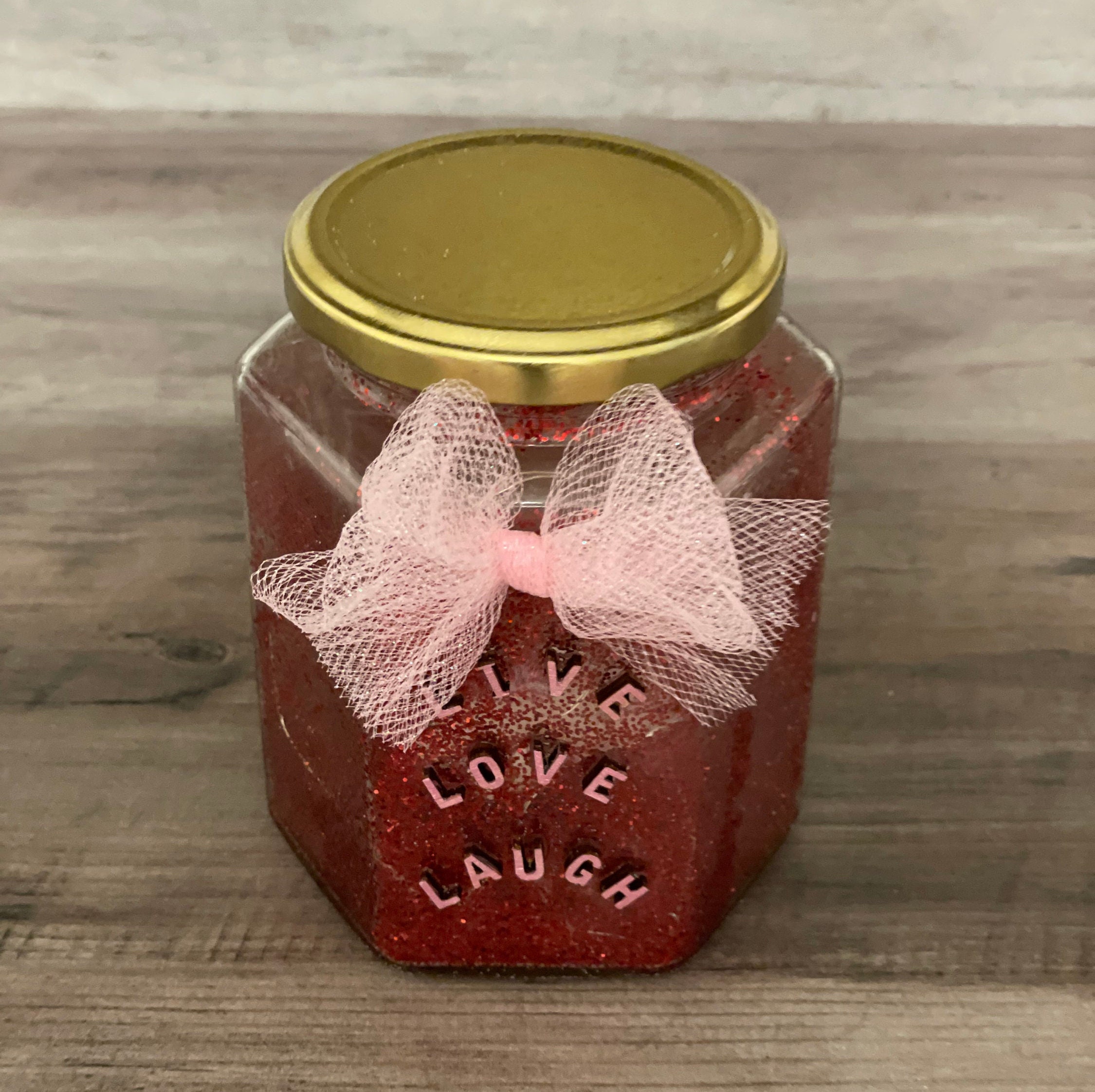 Hand Crafted “live Love Laugh” Red Glittered Positive Vibes Jar. Lovely ...
