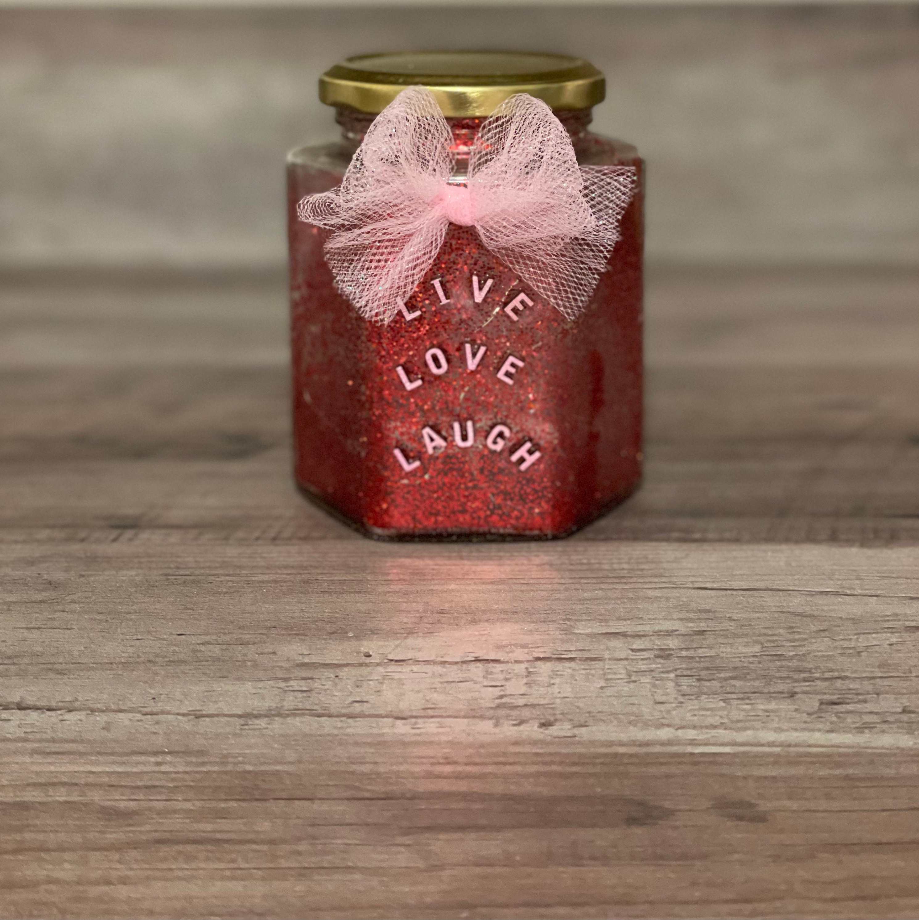 Hand Crafted “live Love Laugh” Red Glittered Positive Vibes Jar. Lovely ...