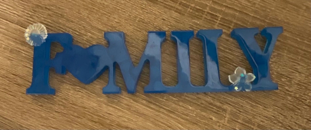 Handmade Blue Resin FAMILY Sign With Resin Floral Accents Attached - Etsy